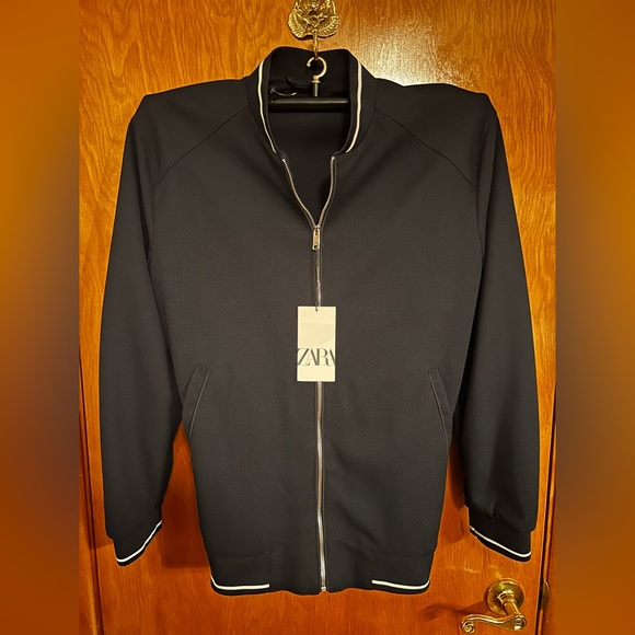 Zara | Jackets & Coats | Zara Mens Navy Blue Jacket With White Accents ...